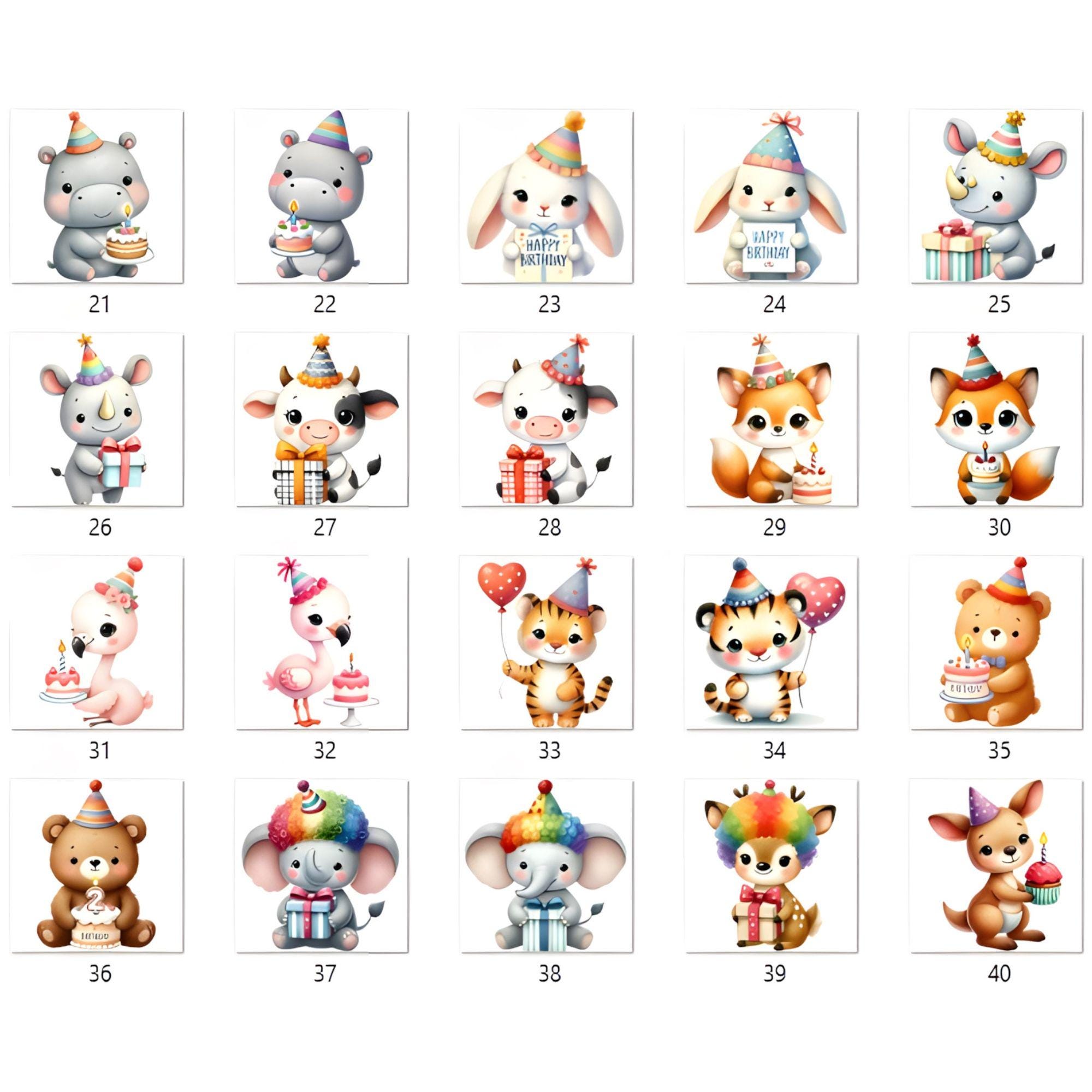 Watercolor Birthday Animals Clipart: Party Invitation Graphics (PNG ...