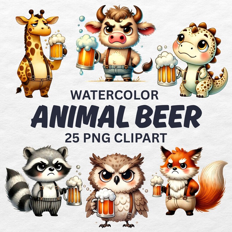 Funny Animal Beer Clipart - Etsy