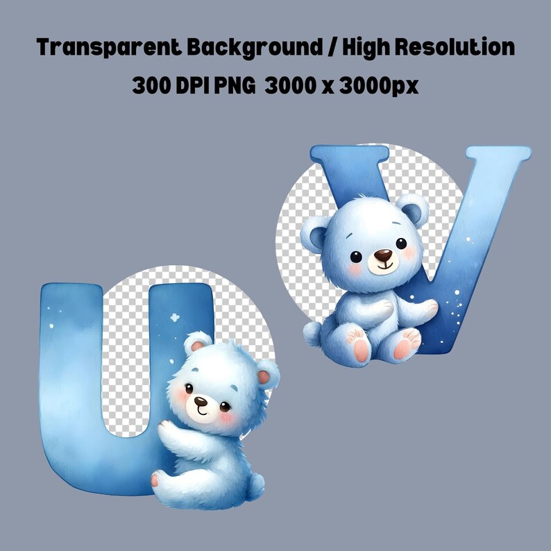 Watercolor Teddy Bear Alphabet A-Z Clipart, Alphabet Png, Nursery Decor ...