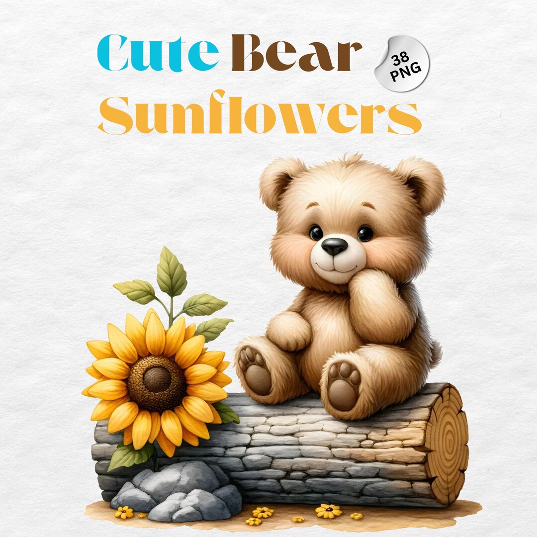 Watercolor Sunflower Bear Clipart, Cute Bear With Flowers, Cute Bear ...