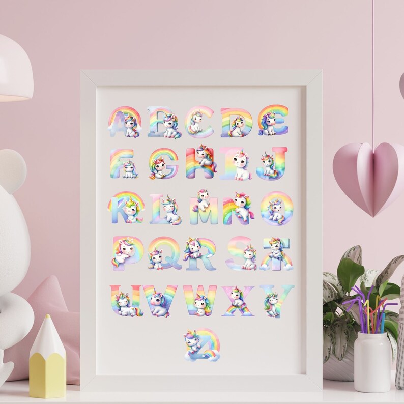 Watercolor Baby Unicorn Alphabet Clipart, Alphabet Png, Unicorn Wall ...