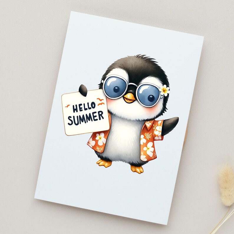 Watercolor Summer Penguin Clipart, Baby Cute Penguin PNG, Nursery Decor ...