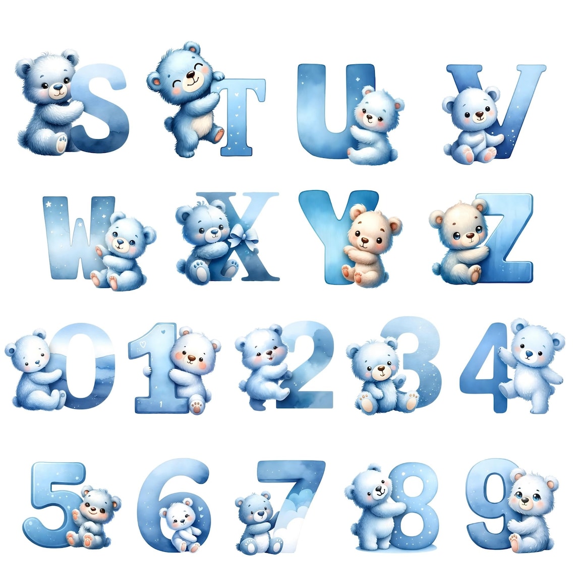 Watercolor Teddy Bear Alphabet A-Z Clipart, Alphabet Png, Nursery Decor ...