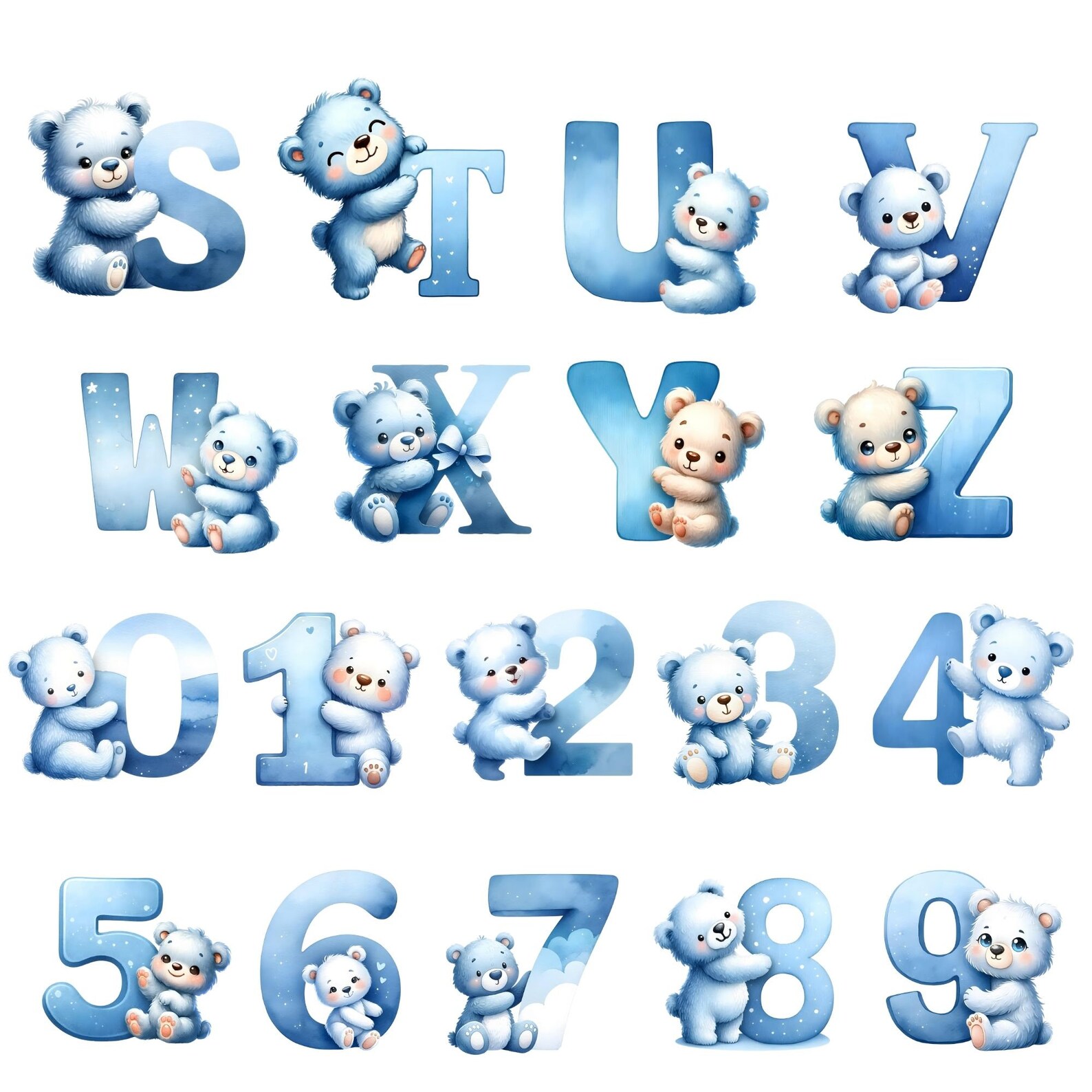 Watercolor Teddy Bear Alphabet A-Z Clipart, Alphabet Png, Nursery Decor ...
