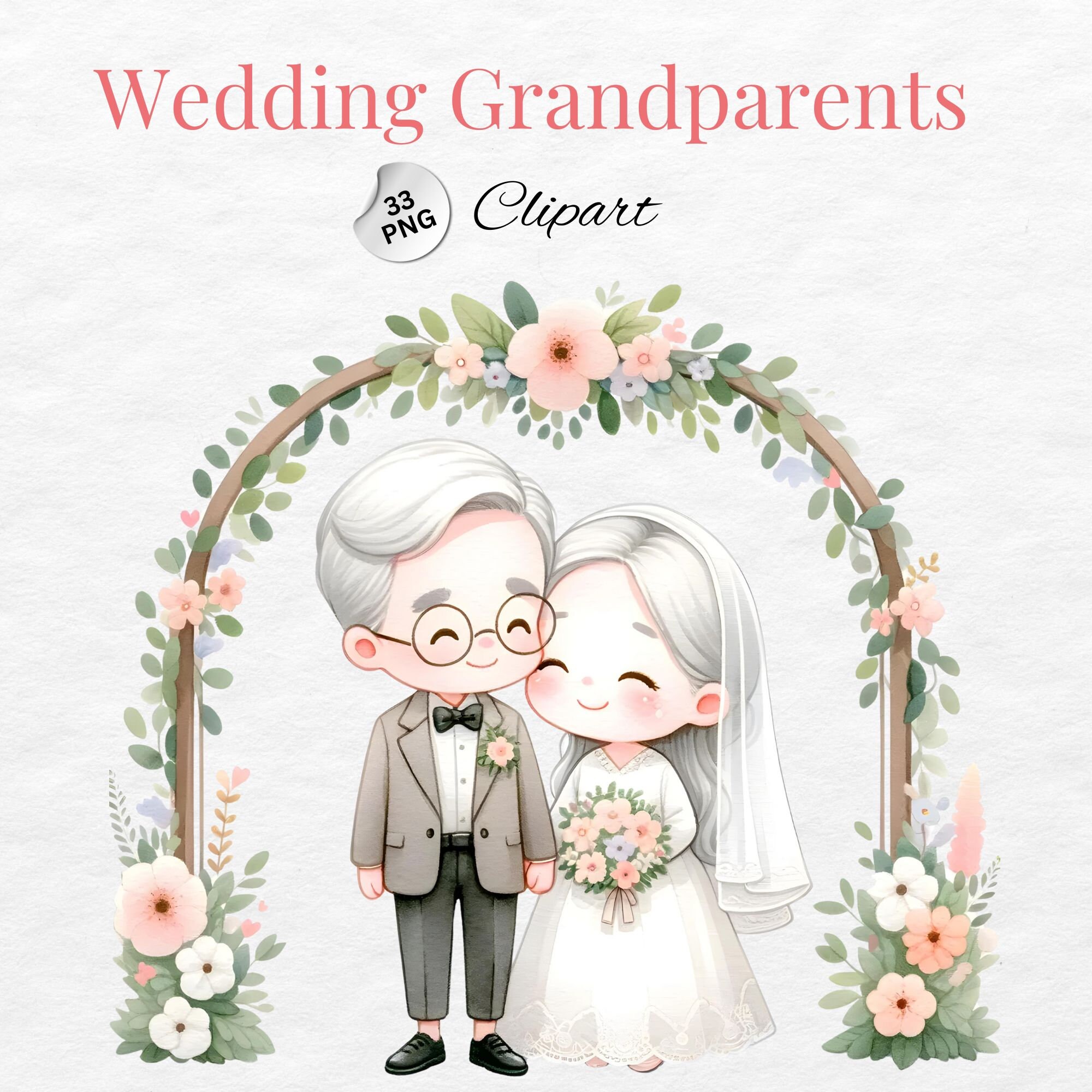 Grandparent Wedding Clipart, Elderly Couple Watercolor, Grandparent in ...