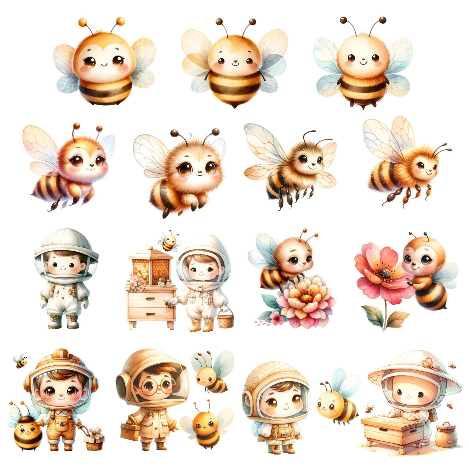 31 Cute Honey Bee PNG Clipart, Watercolor Honey Bee PNG Bundle, Baby ...