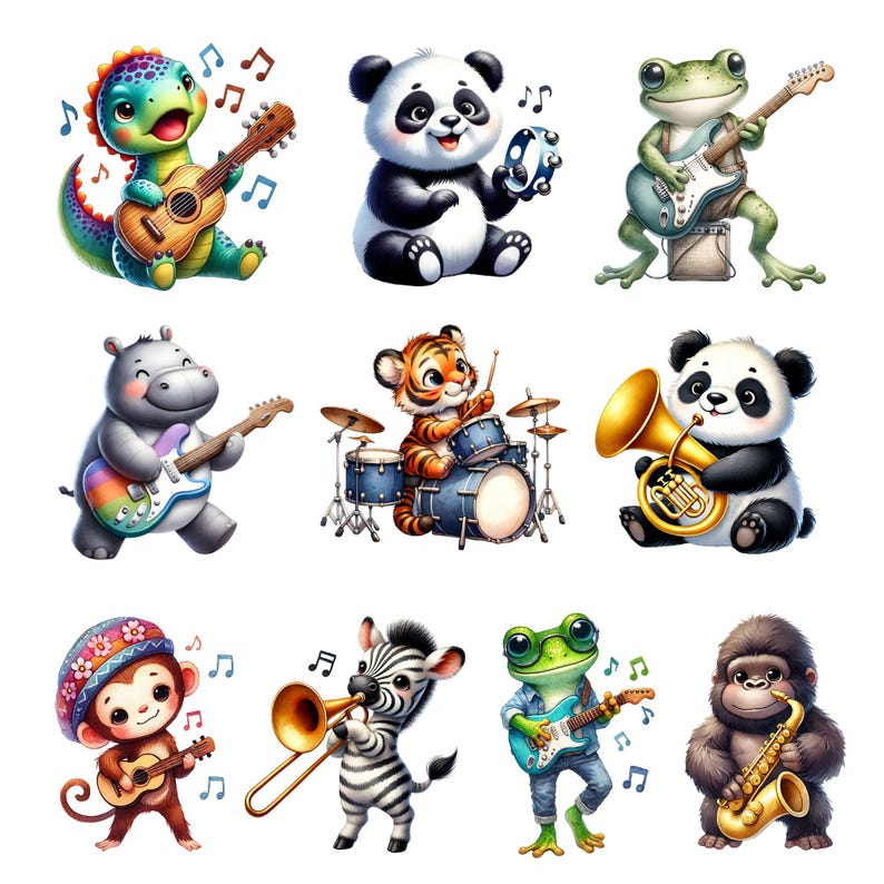 Watercolor Animals Music Clipart PNG, Musical Animals Clipart, Animal ...