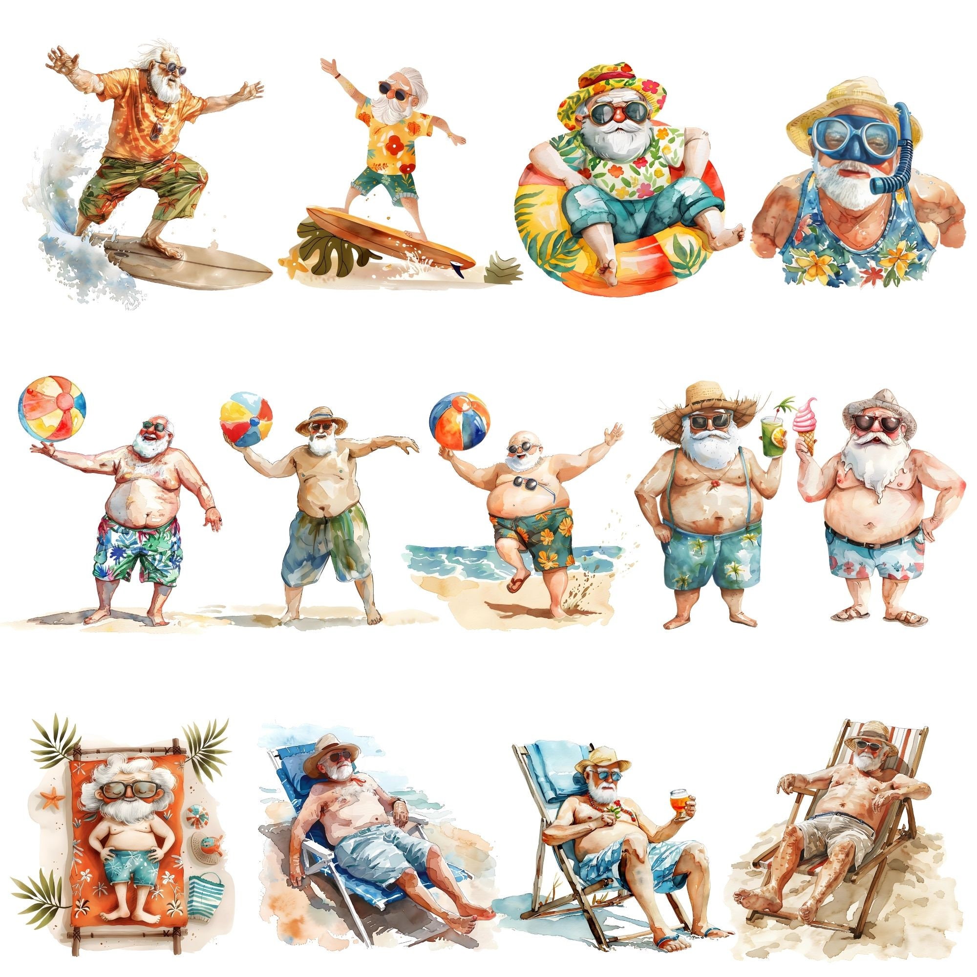 Watercolor Summer Grandparent Clipart Png, Grandma Clipart, Grandpa ...