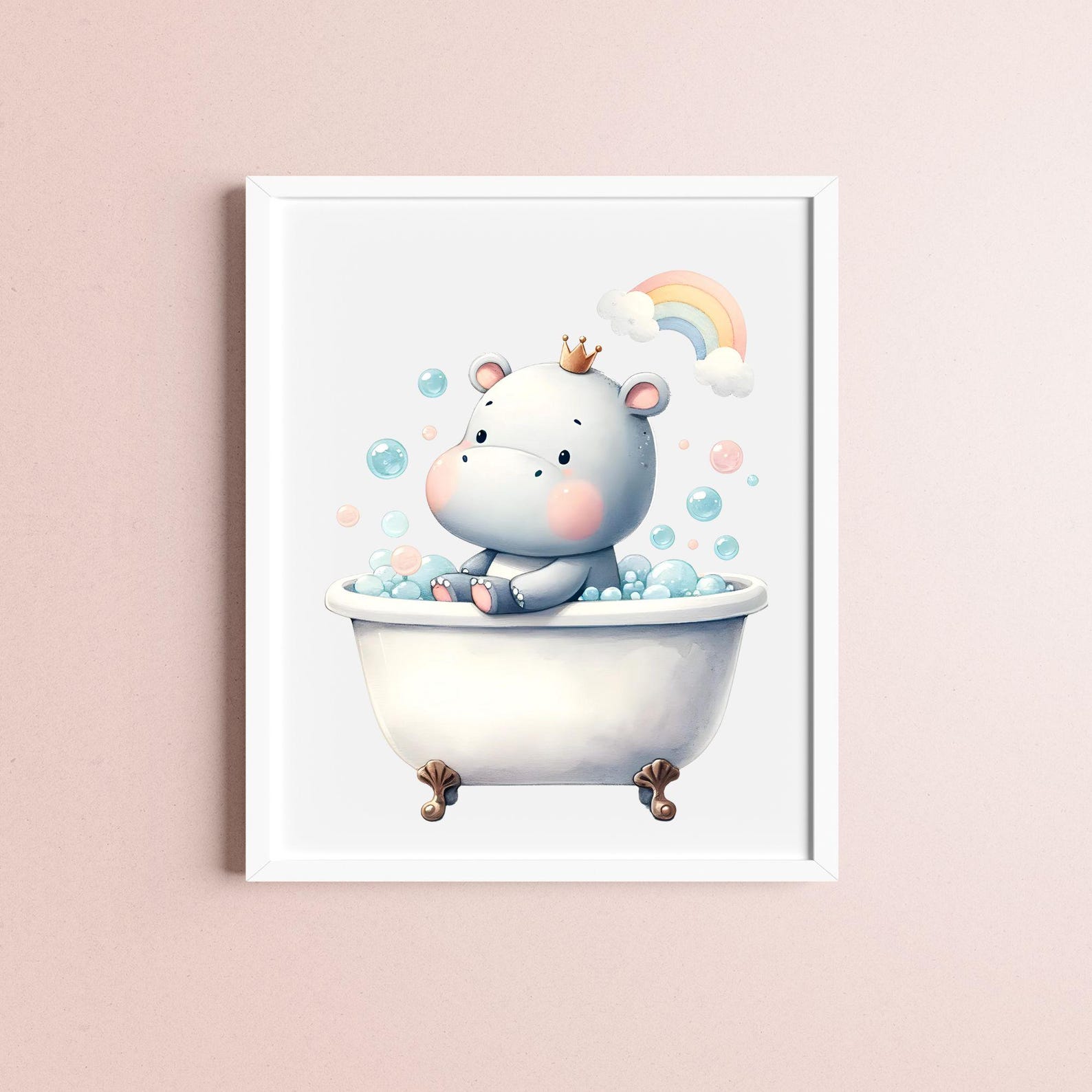 Watercolor Baby Hippo Shower Clipart, Cute Hippos in Bathtubs PNG ...