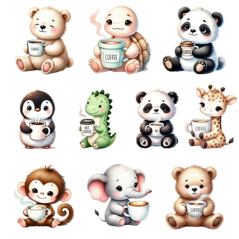 Watercolor Coffee Lover Animals Clipart PNG, Coffee Animals Clipart ...