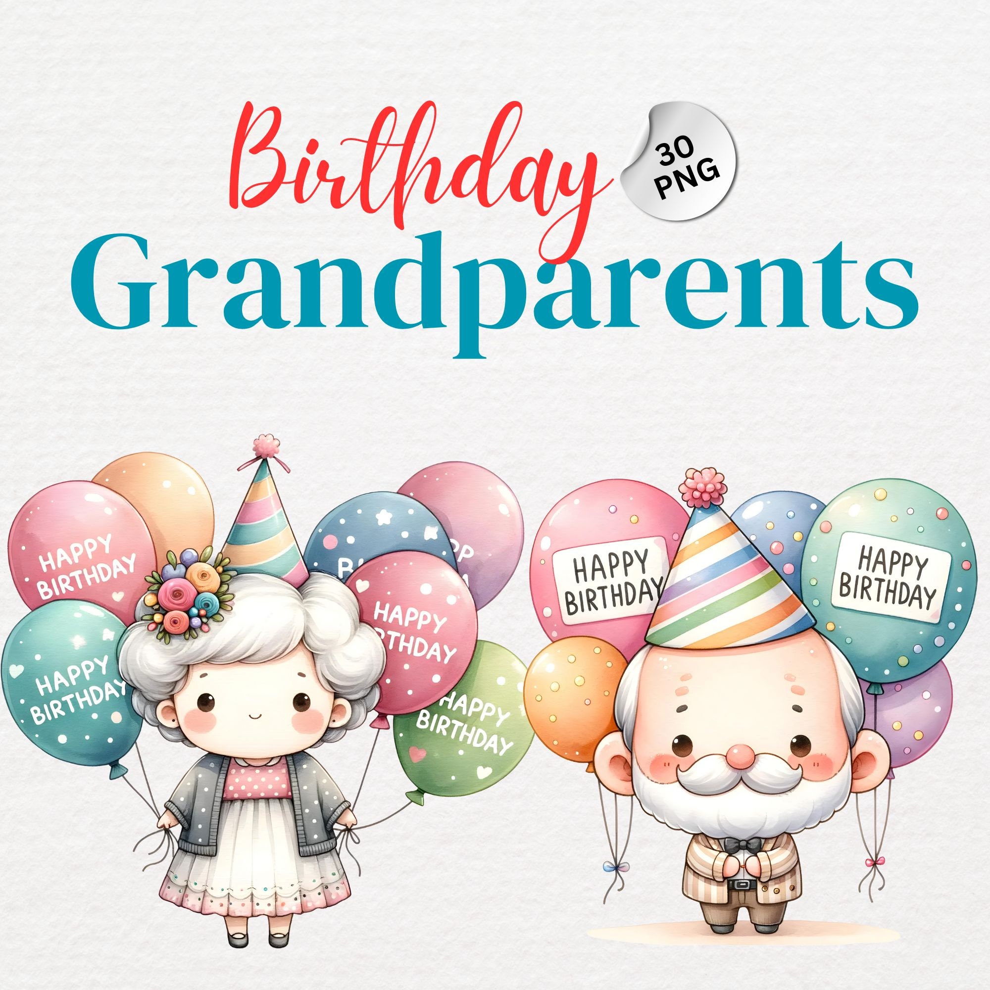 Birthday Grandparents Clipart: Watercolor PNG Images (digital Download ...