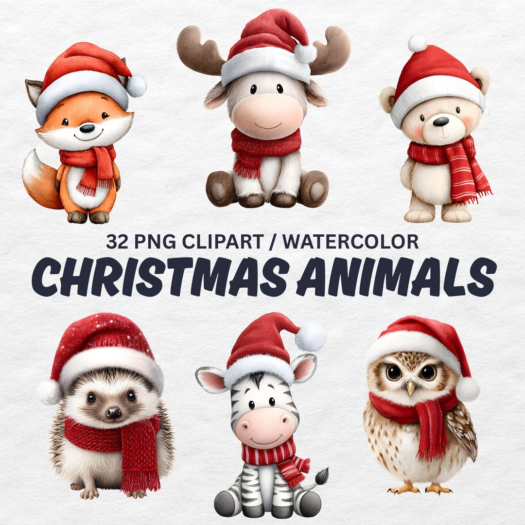 Christmas Animals Clipart: Watercolor Winter Woodland (digital Download ...