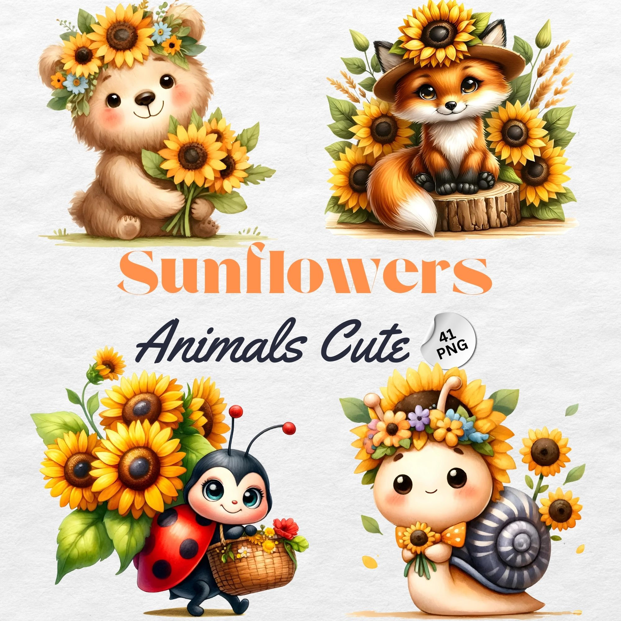 Sunflower Animal PNG Clipart, Cute Animal With Flower, Cute Animal for ...