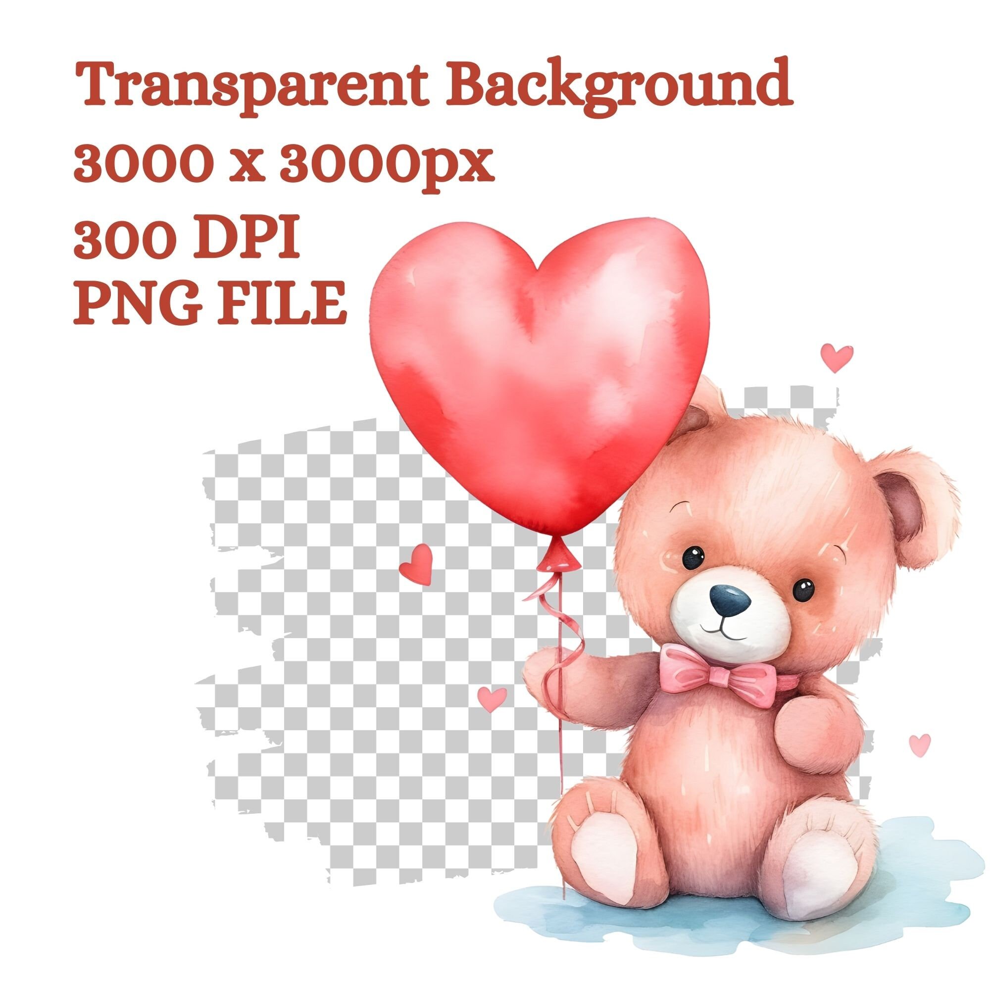Watercolor Valentines Teddy Bear Clipart, 40 PNG Valentines Day Clipart ...