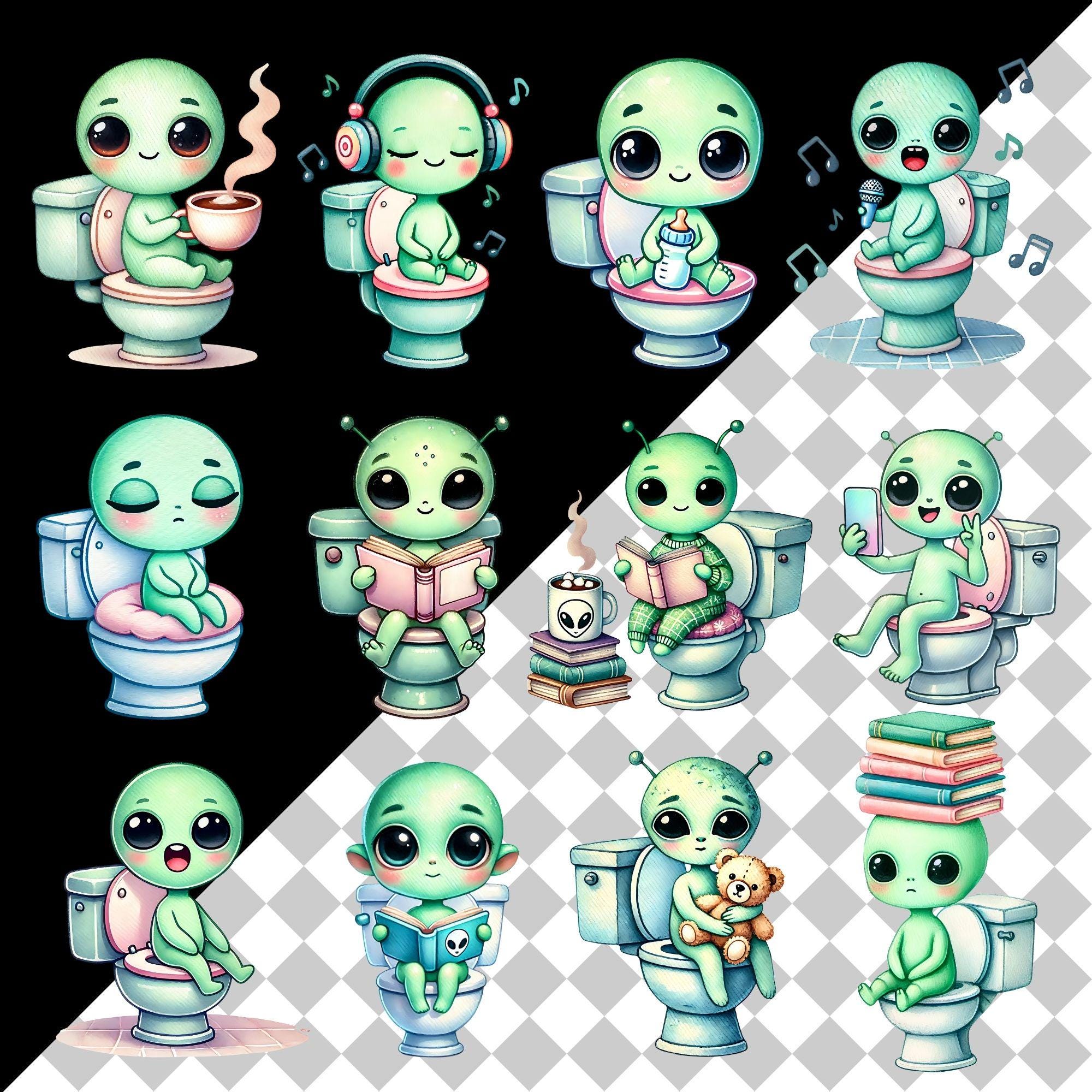 Funny Alien Toilet Clipart: Watercolor Bathroom Art (digital Download ...