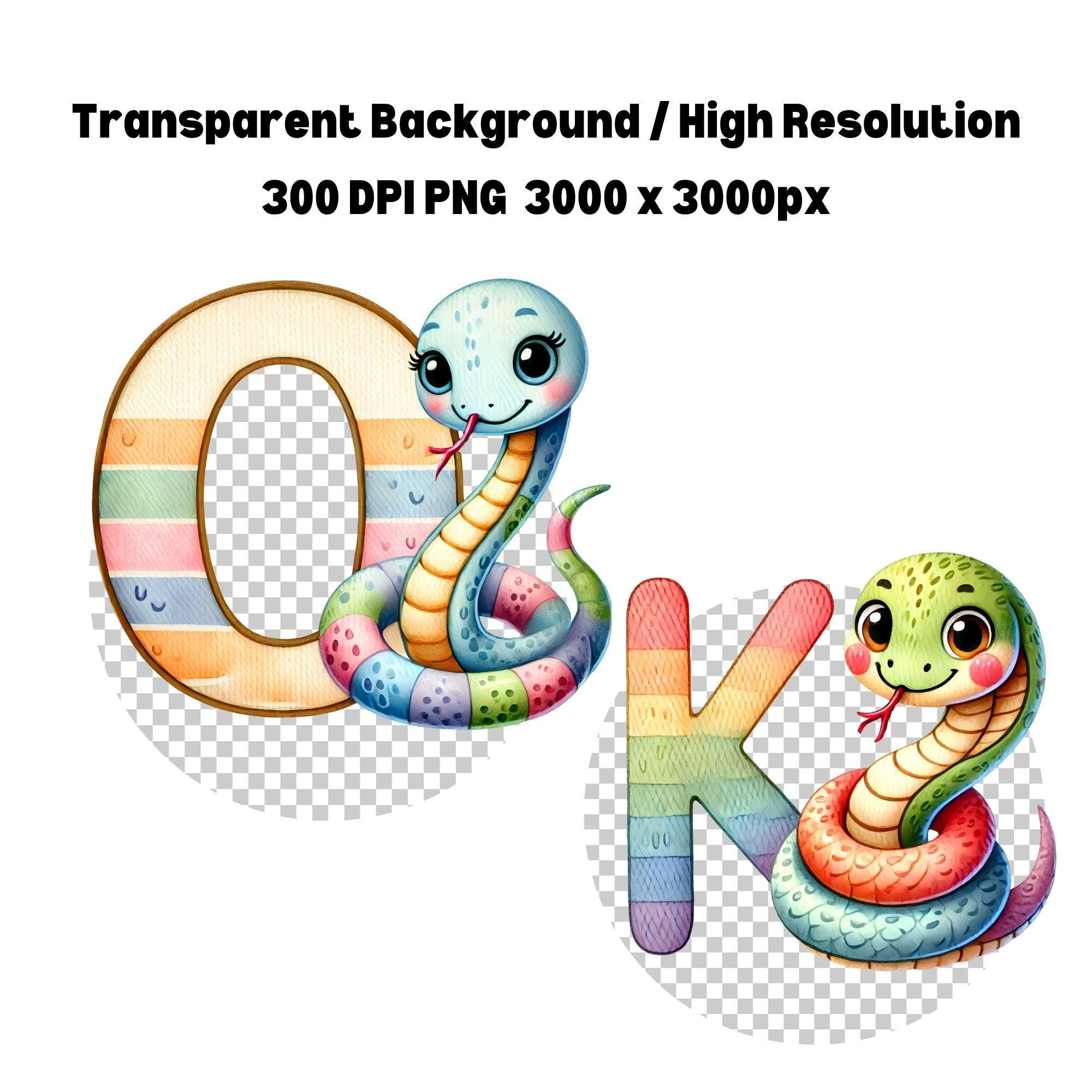 A-Z Snake Alphabet Clipart, Cute Watercolor Snake Letters PNG, Digital ...