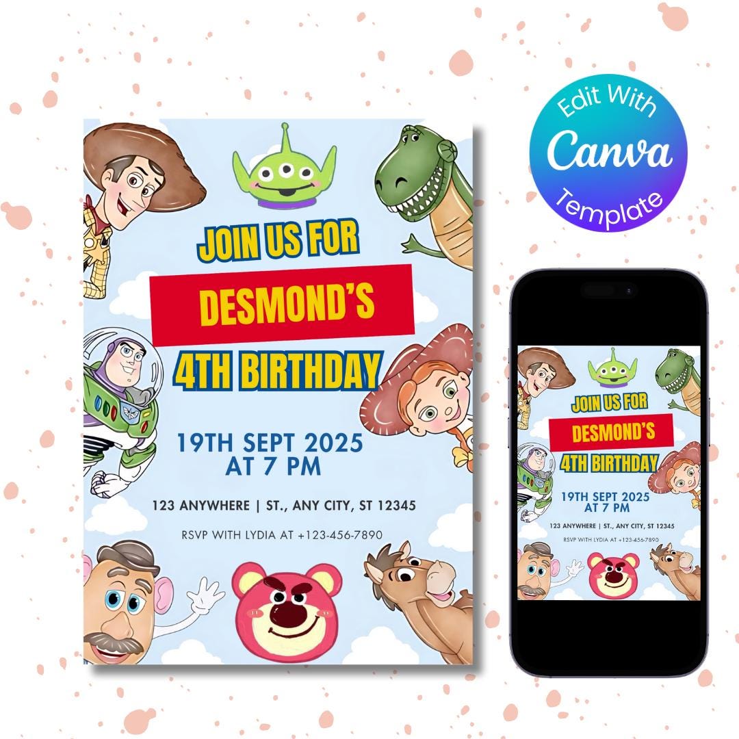 Editable Toy Story Birthday Invitation Kids Digital Birthday Party ...