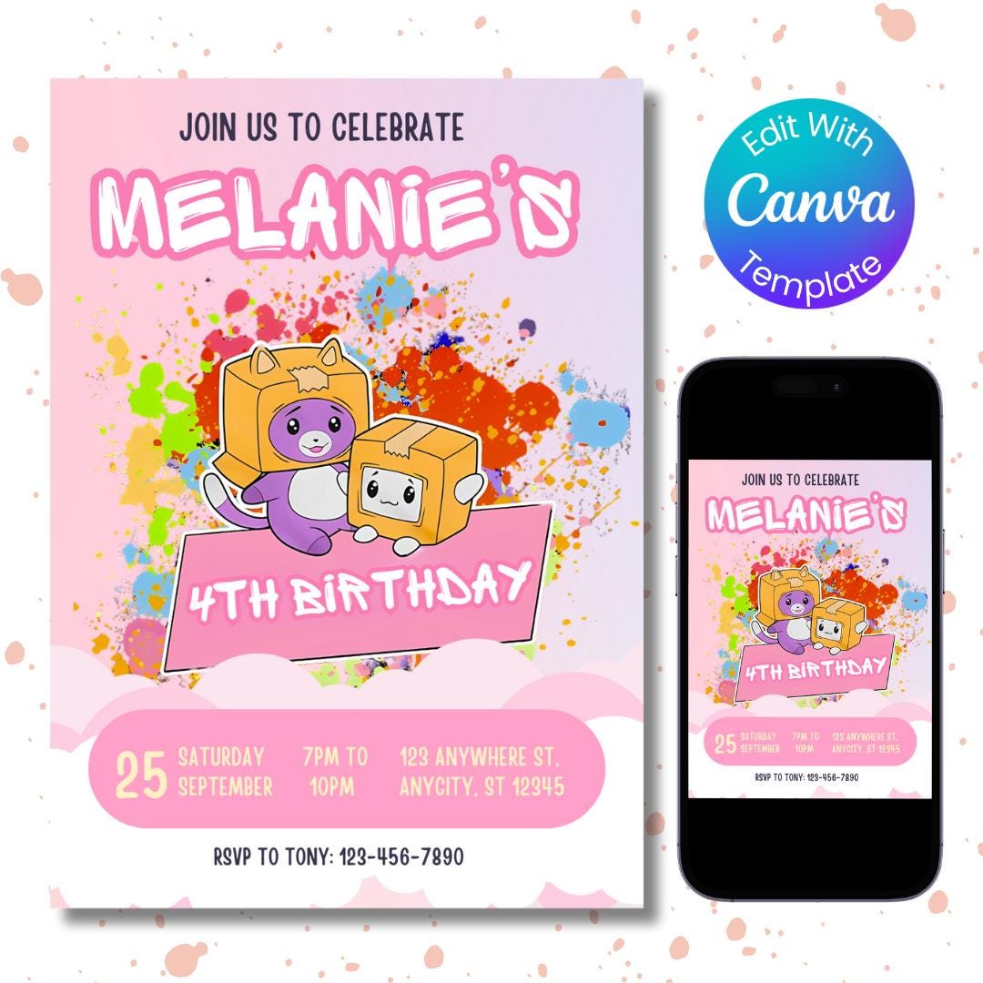 Editable Lankybox Birthday Invitation Lankybox Birthday Invite Digital ...