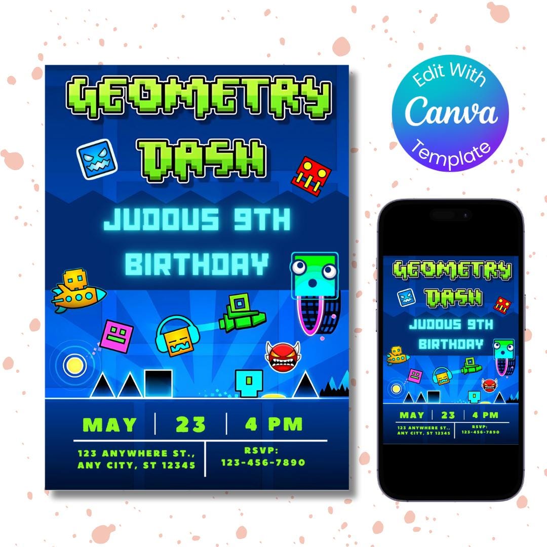 Editable Geometry Dash Digital Birthday Invitation Geometry Dash ...