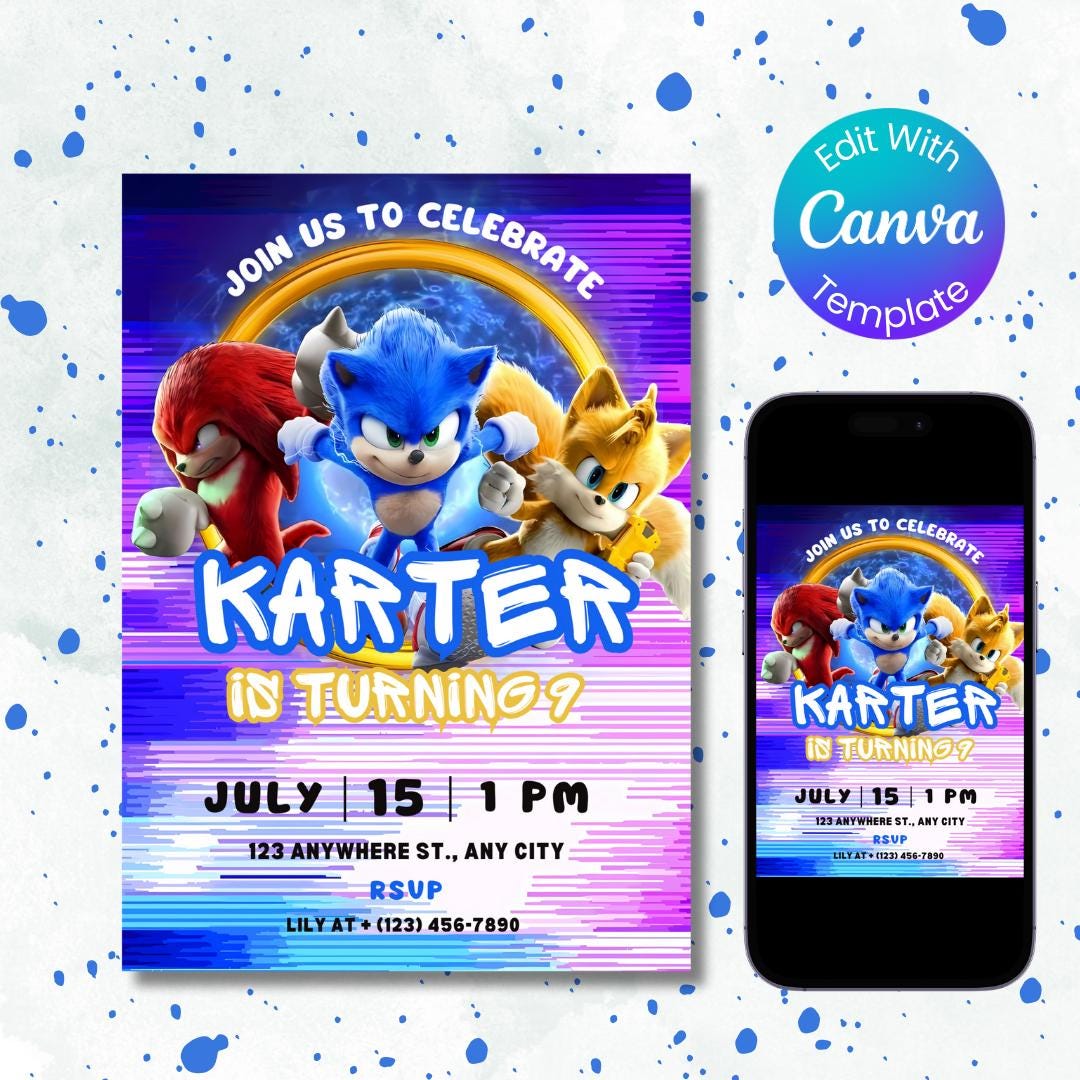 Sonic Birthday Invite Super Hedgehogs Birthday Invitation Template ...