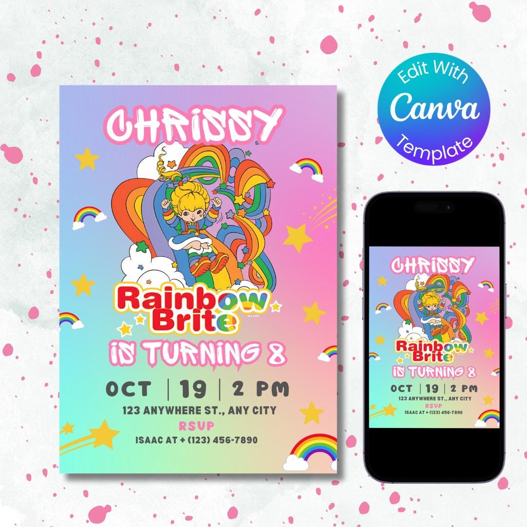 Rainbow Brite Birthday Invite Rainbow Girls Birthday Invitation ...