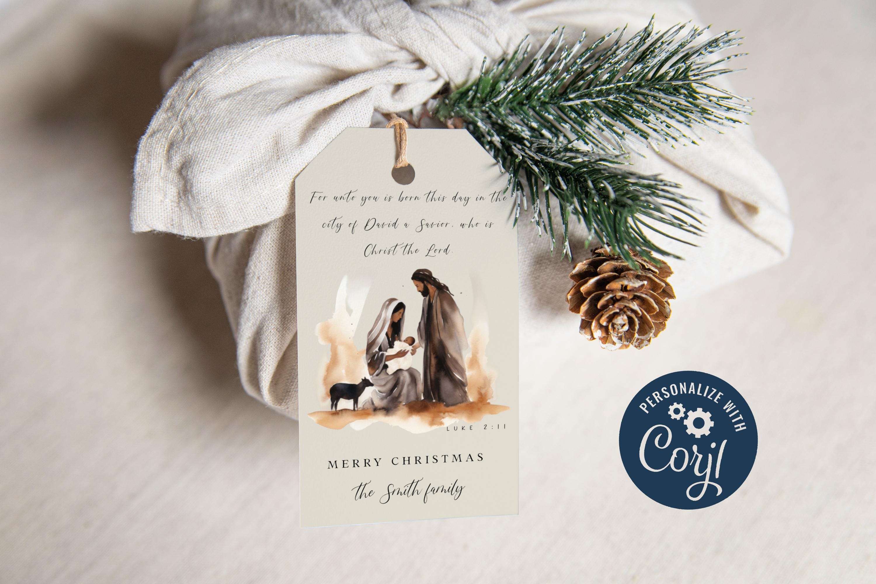 Printable Christmas Tag Nativity Scene Christian Gift Tag Editable ...