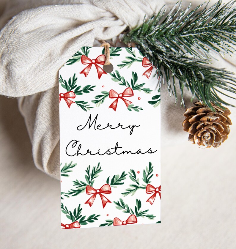 Printable Christmas Gift Tags, Red Bow Watercolor (digital Download) - Etsy