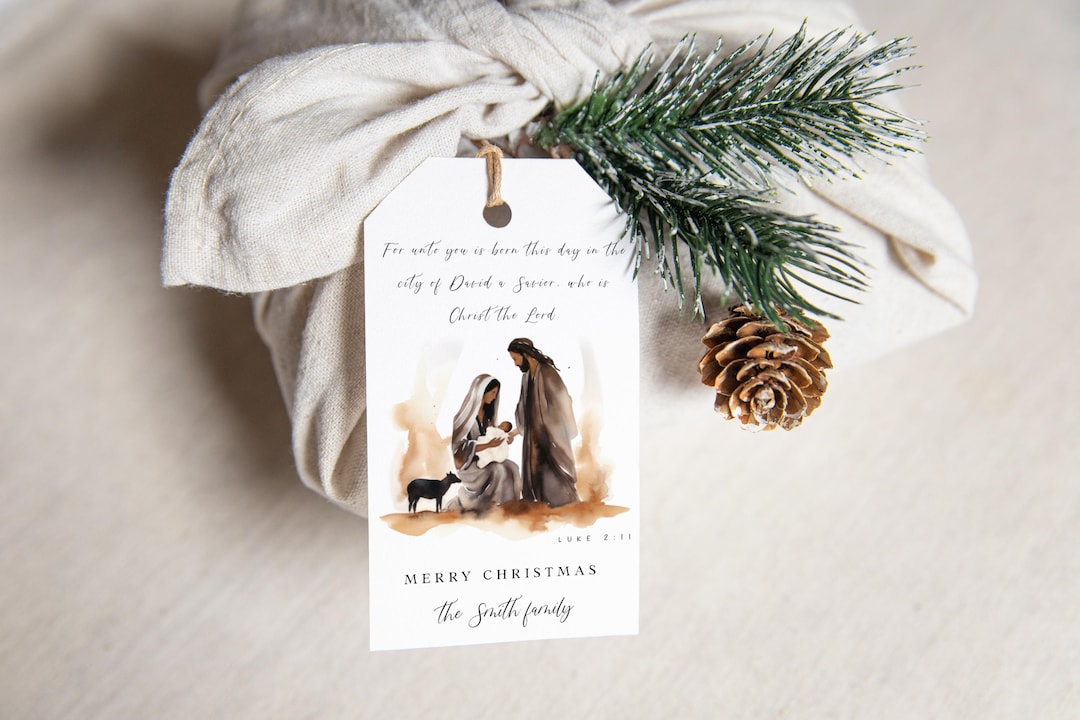 Printable Christmas Tag Nativity Scene Christian Gift Tag Editable ...