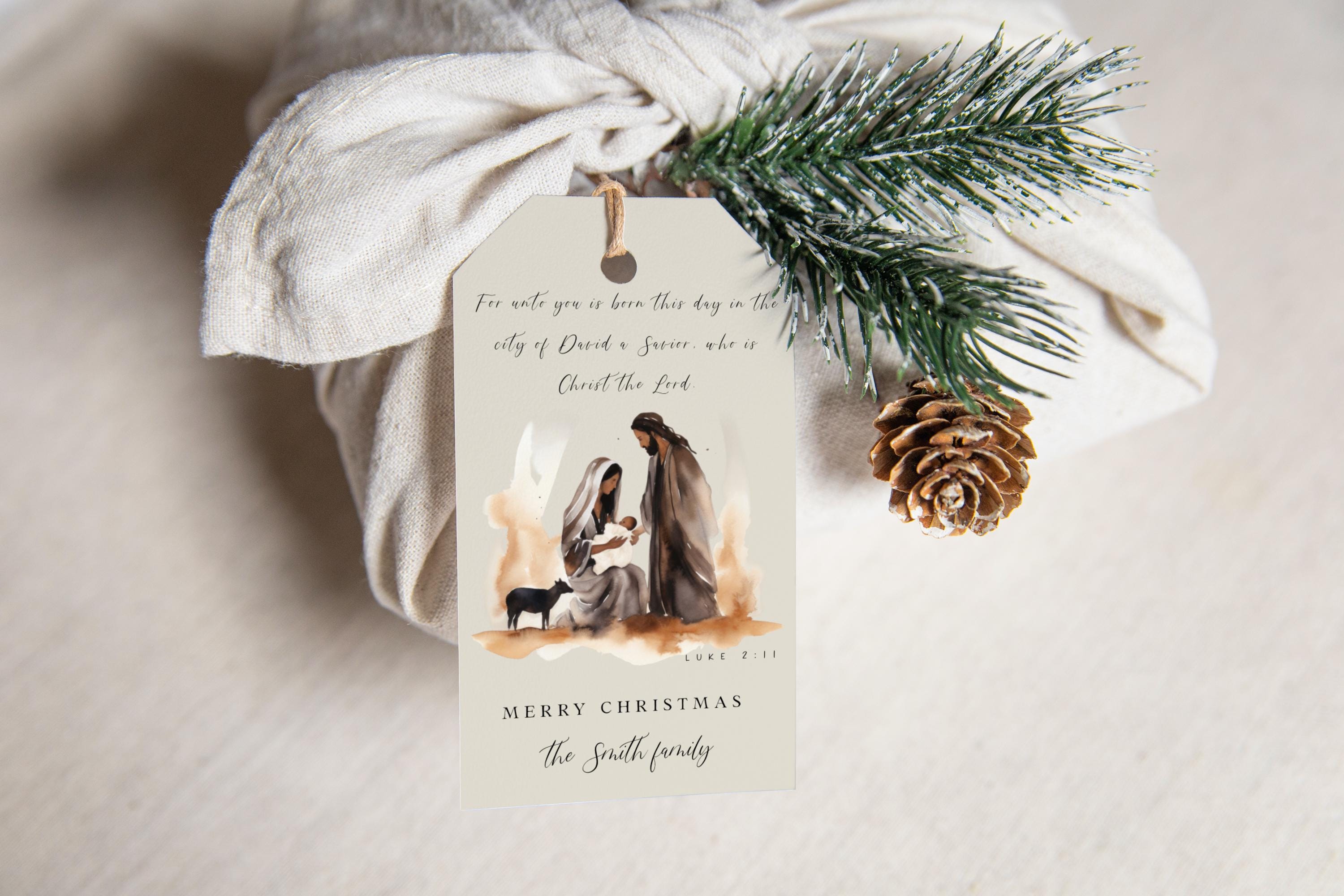 Printable Christmas Tag Nativity Scene Christian Gift Tag Editable ...