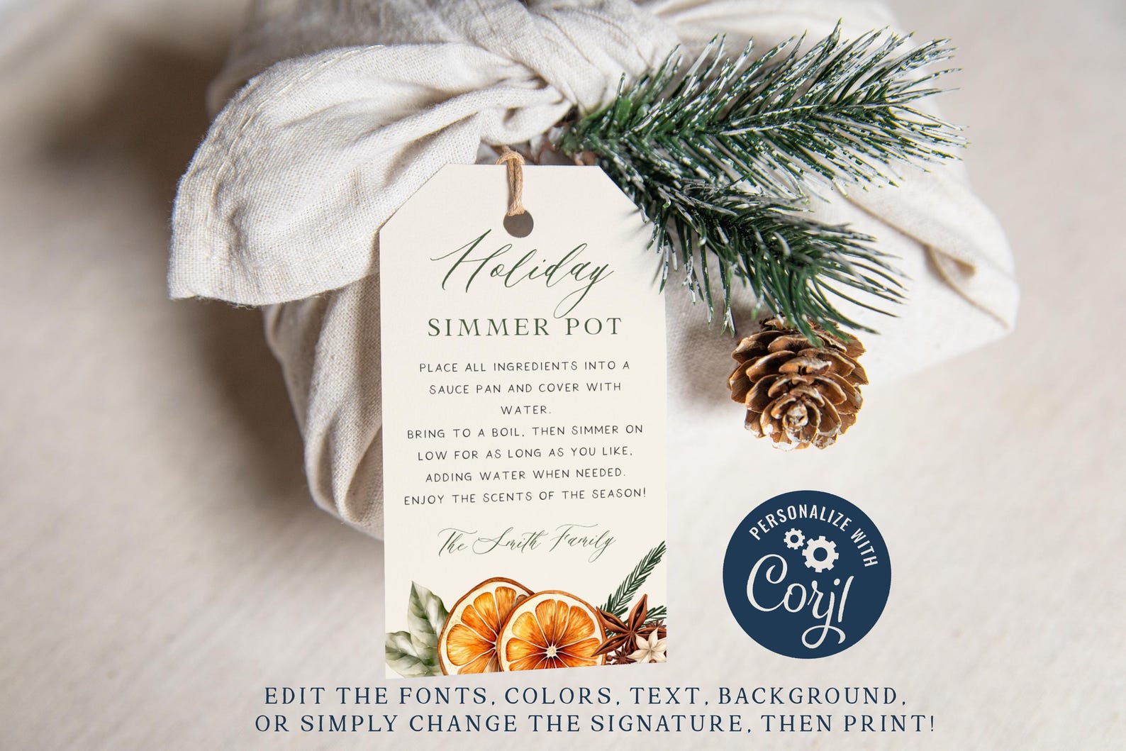 Editable Holiday Simmer Pot Christmas Gift Tag Personalized Potpourri ...