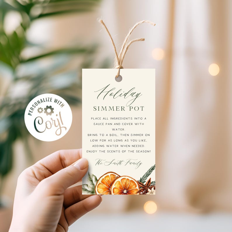 Editable Holiday Simmer Pot Christmas Gift Tag Personalized Potpourri ...