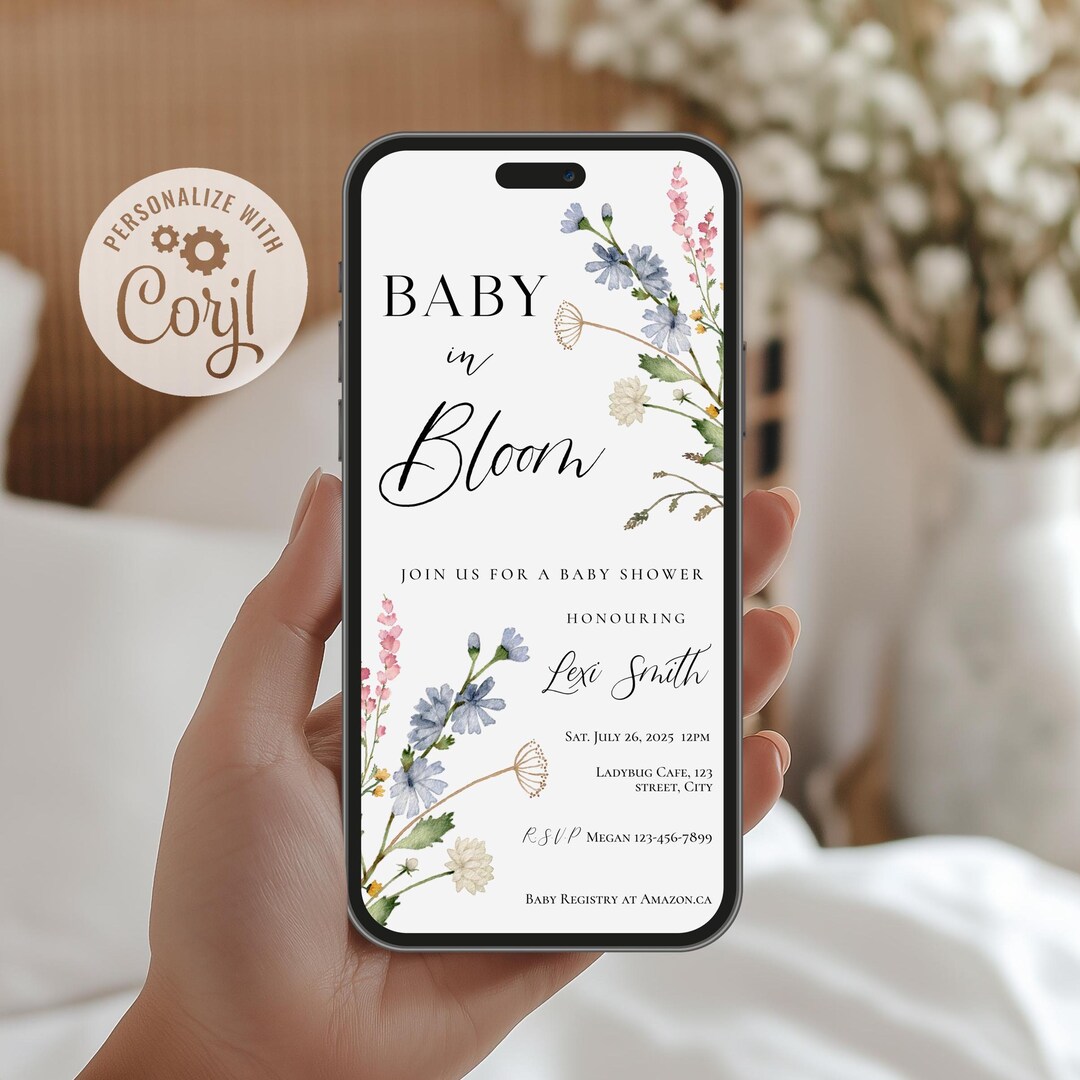 Digital Baby Shower Wildflower Invitation Baby in Bloom Text Invitation ...