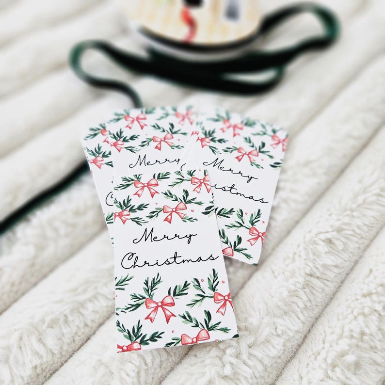 Printable Christmas Gift Tags, Red Bow Watercolor (digital Download) - Etsy