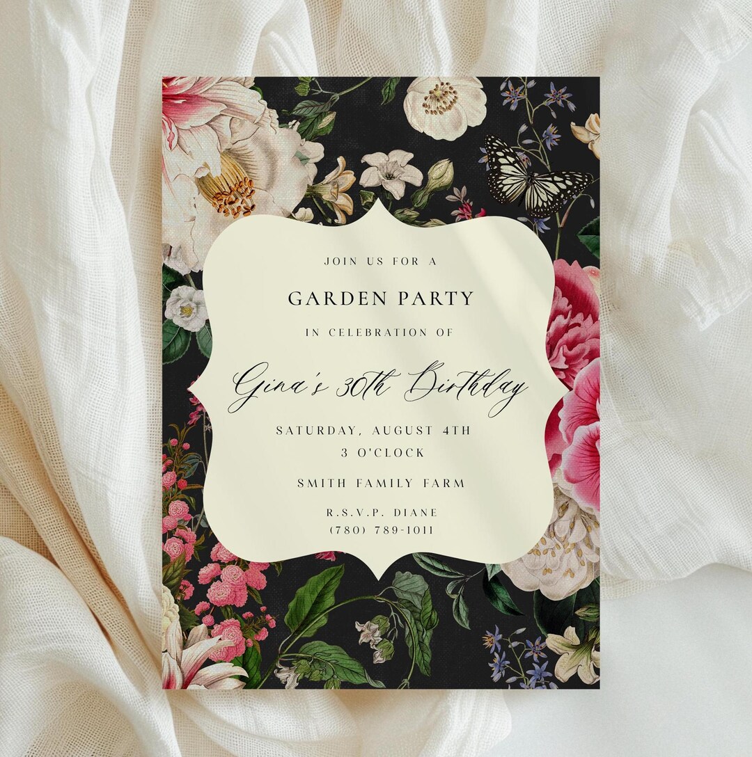 Invitation Spring Garden Party Tapestry Floral Vintage Editable ...