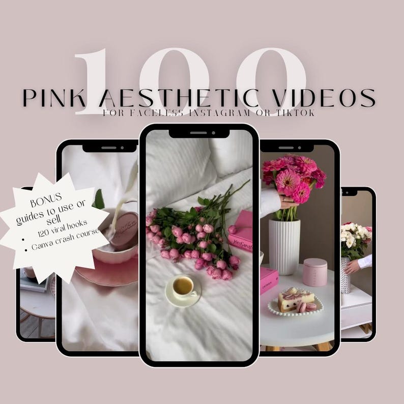 100 Pink Faceless Aesthetic Stock Videos Bundle for Instagram Reels ...