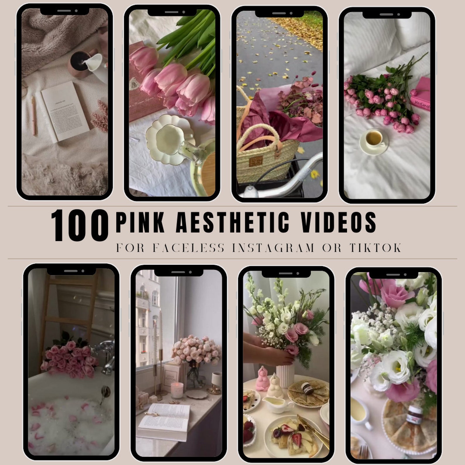 100 Pink Faceless Aesthetic Stock Videos Bundle for Instagram Reels ...