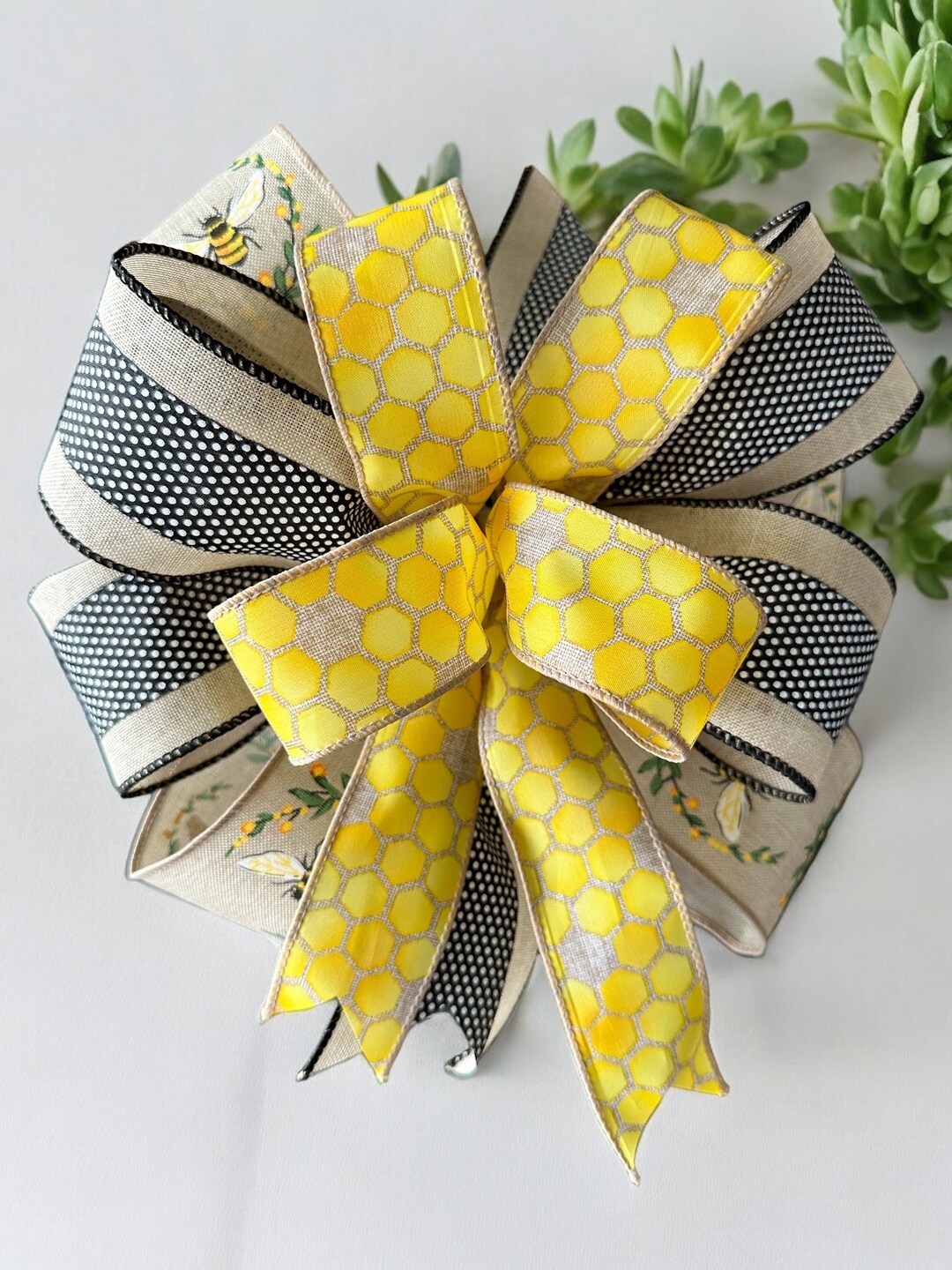 Bee Bow With Honeycomb Ribbon - Etsy