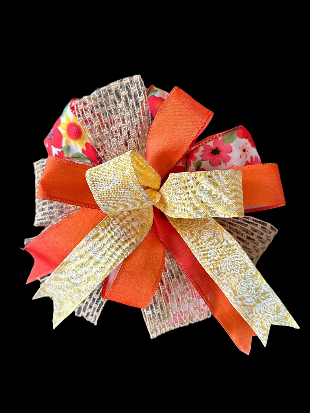 Orange, Rust, Yellow, Open Weave Burlap, Flowers, Summer Bow - Etsy