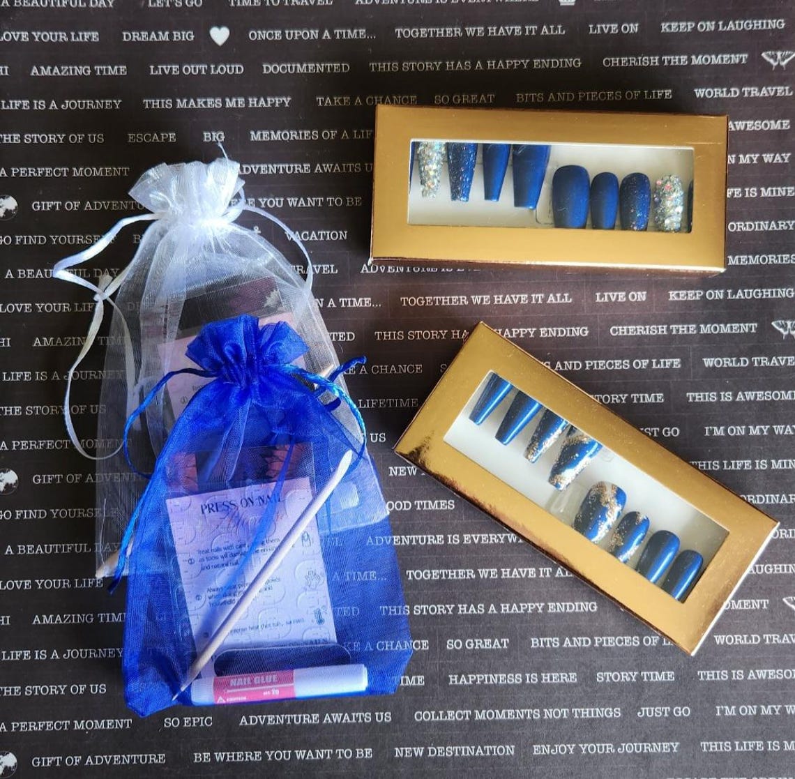 Medium Blue Silver Glitter Themed Design Gloss Coffin Luxury Reusable ...