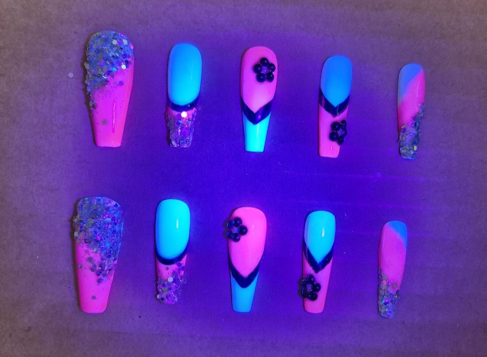 Medium Glow in the Dark Pink Themed Assorted Design Gloss Coffin Luxury ...