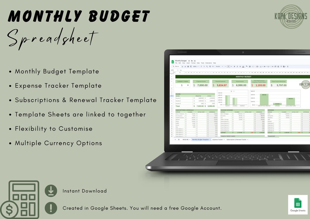 MONTHLY BUDGET PLANNER for Google Sheets Budget Template - Etsy