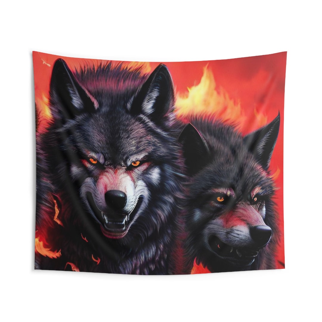 Large Elegant Cool Fire Wolf Pack Indoor Wall Tapestry - Etsy