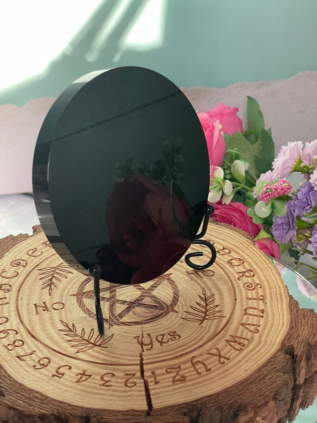 10 Cm Obsidian Mirror With Stand - Etsy UK