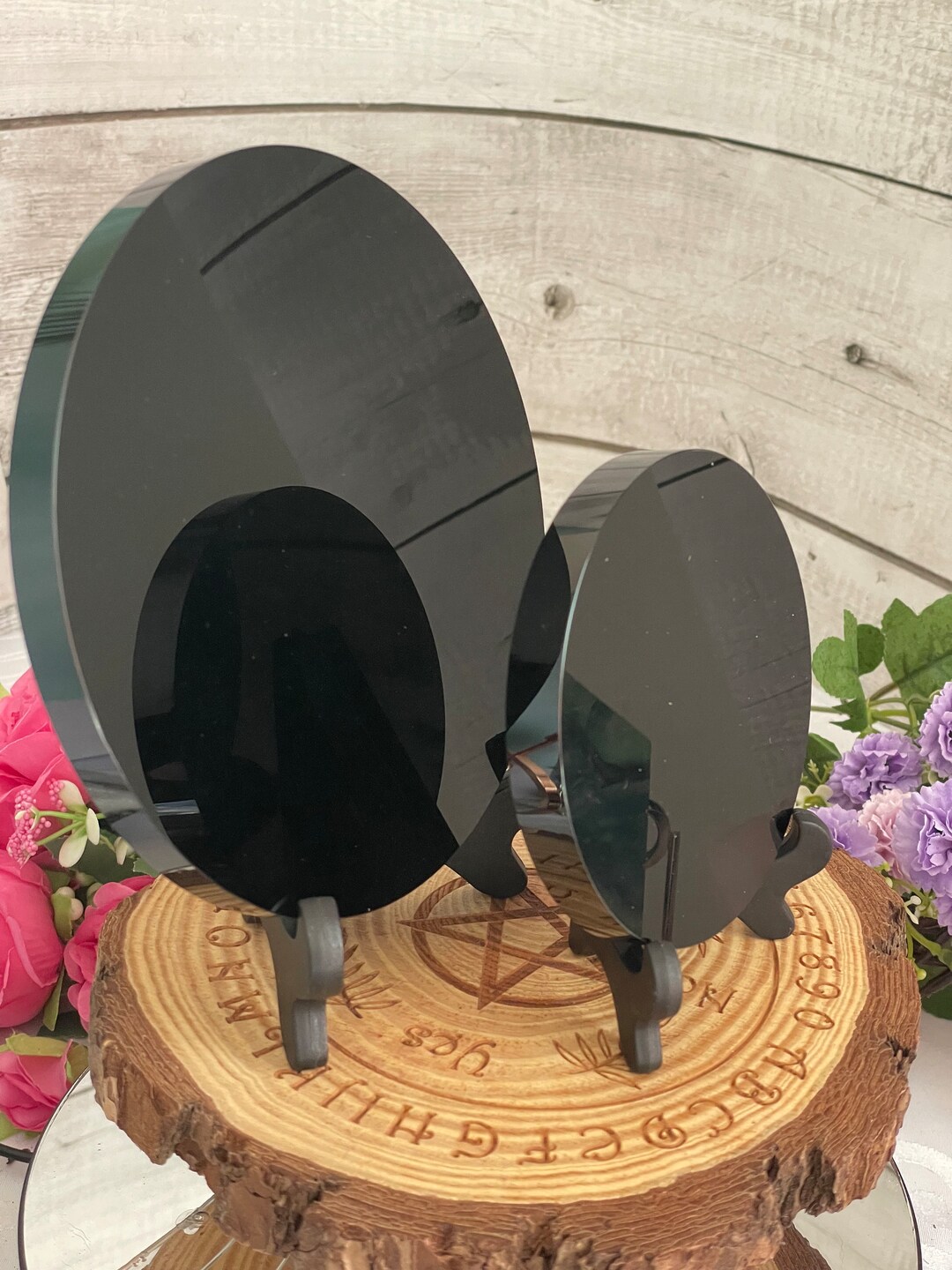 Obsidian Mirror With Stand 10 Cm, 15 Cm or 20 Cm - Etsy UK