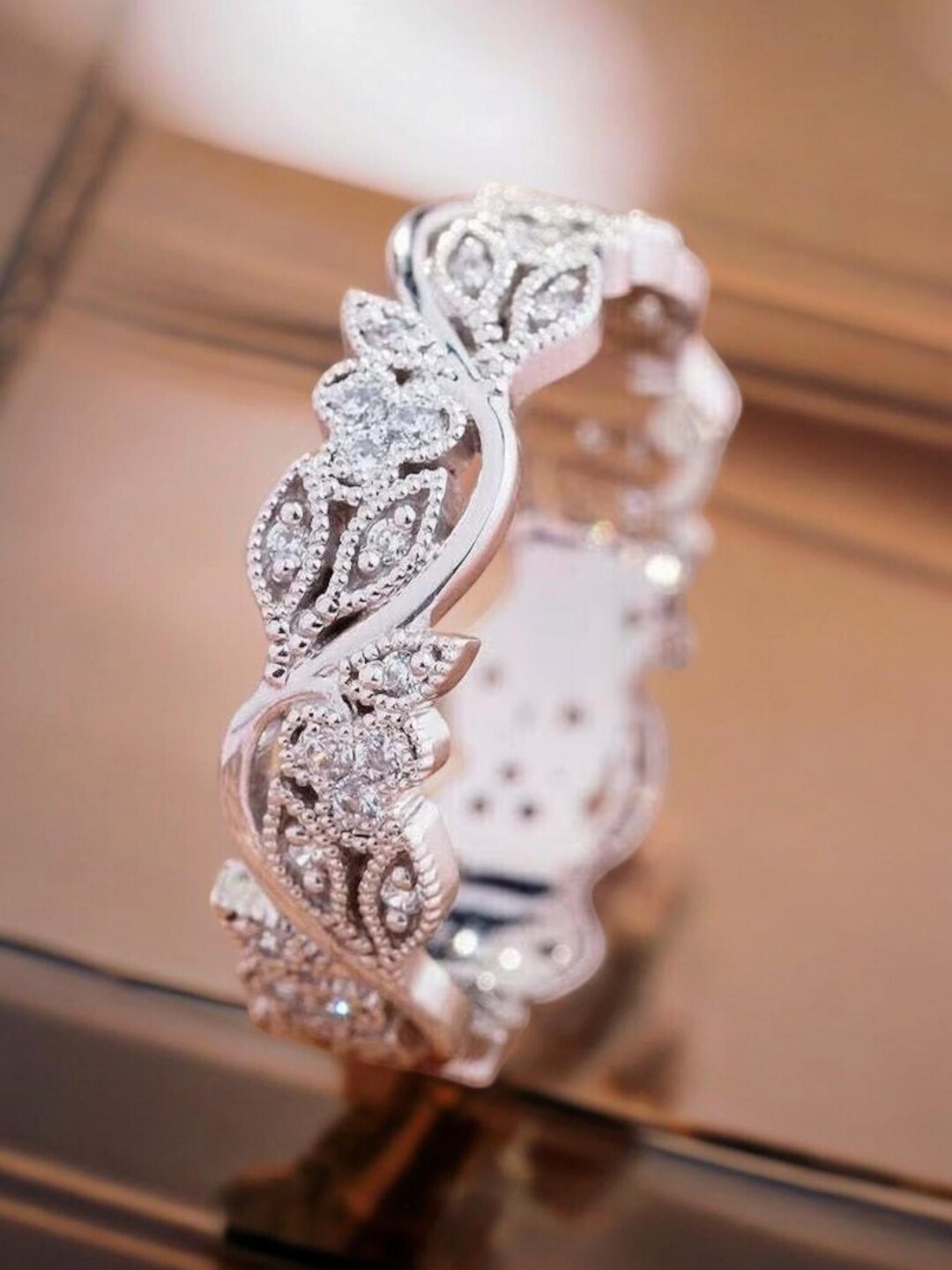 Women's Gold Flowery Wedding Band. Wedding Band in the Vintage Design ...