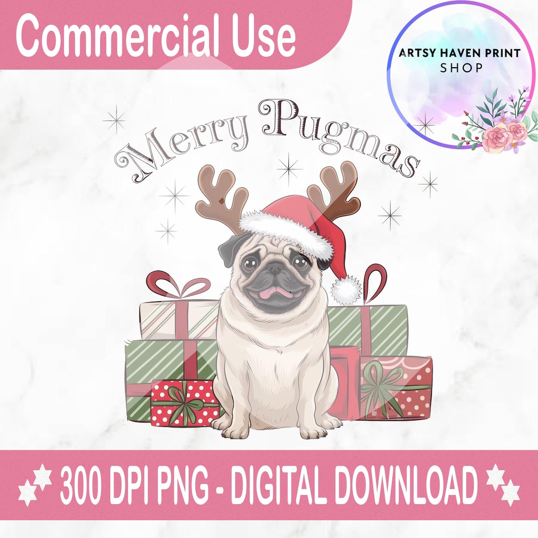 Merry Pugmas Christmas PNG, Cute Pug Dog Lover Christmas Png, Festive ...