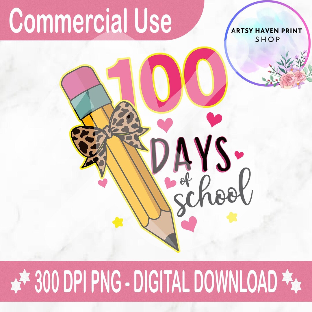 Coquette Bow 100 Day of School Pencil Png, 100 Day of School Png ...