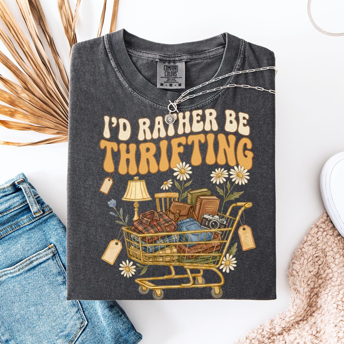I’d Rather Be Thrifting PNG, Thrift Aesthetic Shirt Design, Blue and ...