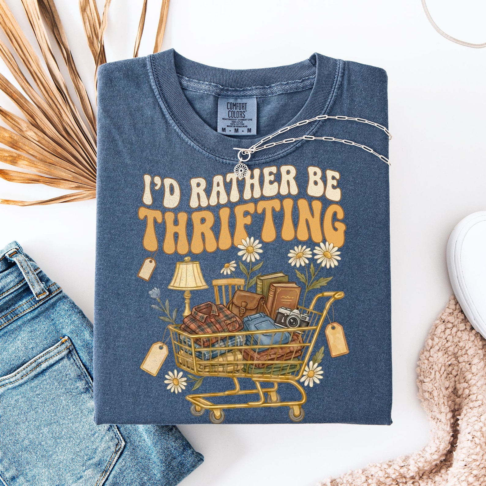 I’d Rather Be Thrifting PNG, Thrift Aesthetic Shirt Design, Blue and ...