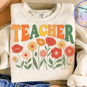 Teacher Png, Womens Wildflowers Letter Teacher Plant Png Shirts ...